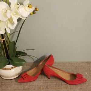 Talbots | Shoes | Talbots Red Suede Bow Front Kitten Heel | Poshmark